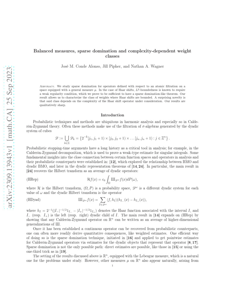 Balanced Measures, Sparse Domination and Complexity-Dependent Weight Classes | PDF