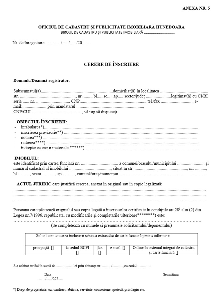 Anexa 5 Cerere de Inscriere Modificat | PDF