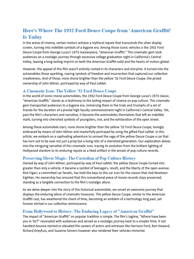 Ford Deuce Coupe From 'American Graffiti' Is Today | PDF