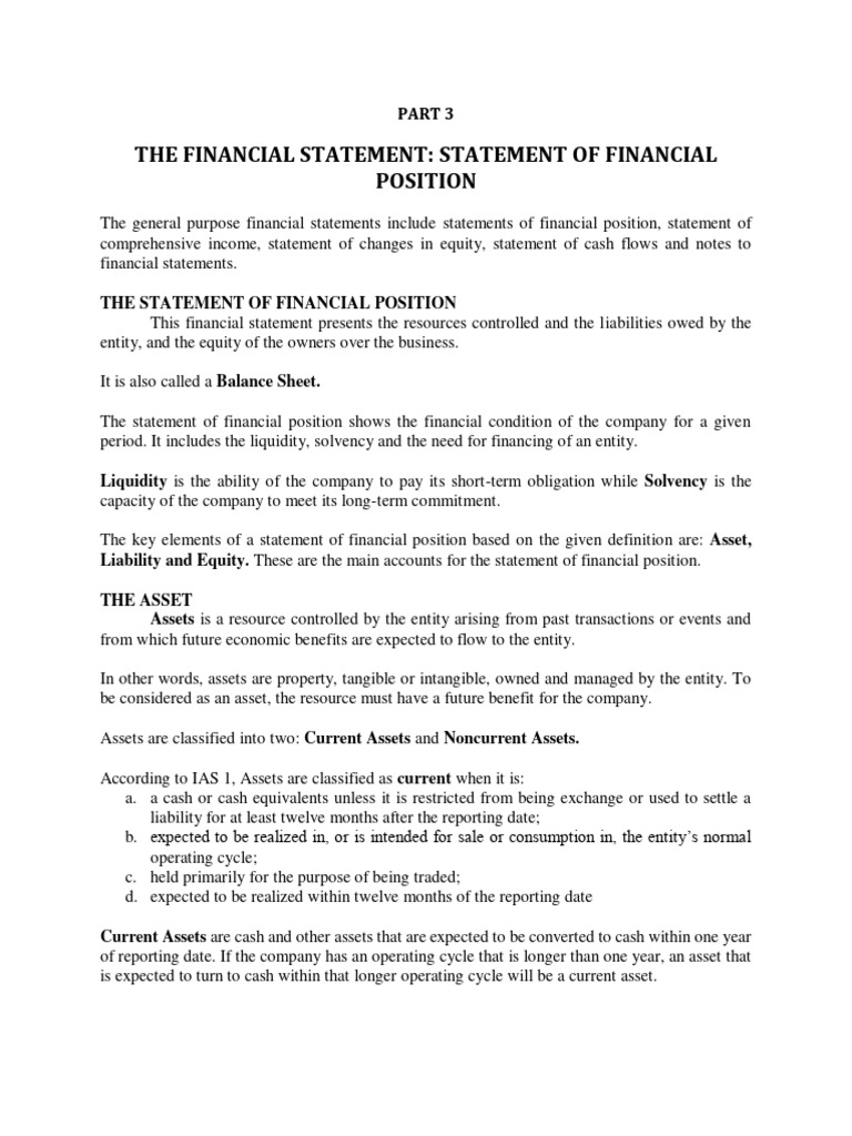 PART 3 - Statement of Financial Position and Its Elements | PDF ...