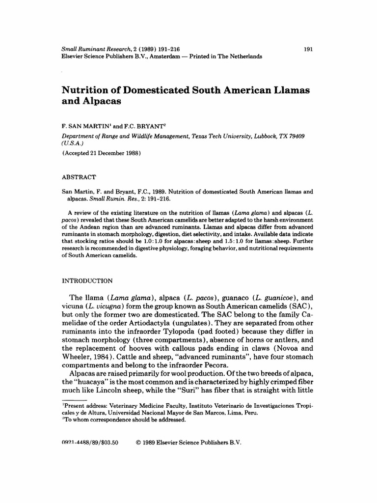 Nutrition of South American Llamas & Alpacas | PDF | Social Science ...