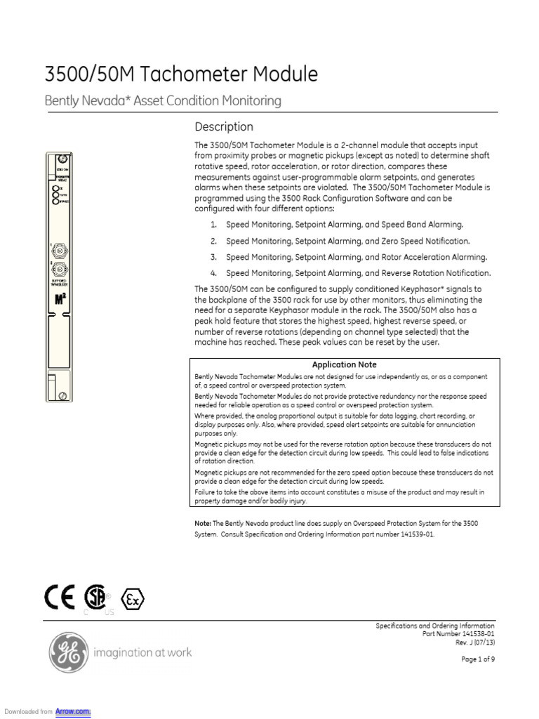 3500/50M Tachometer Module: Bently Nevada Asset Condition Monitoring | PDF