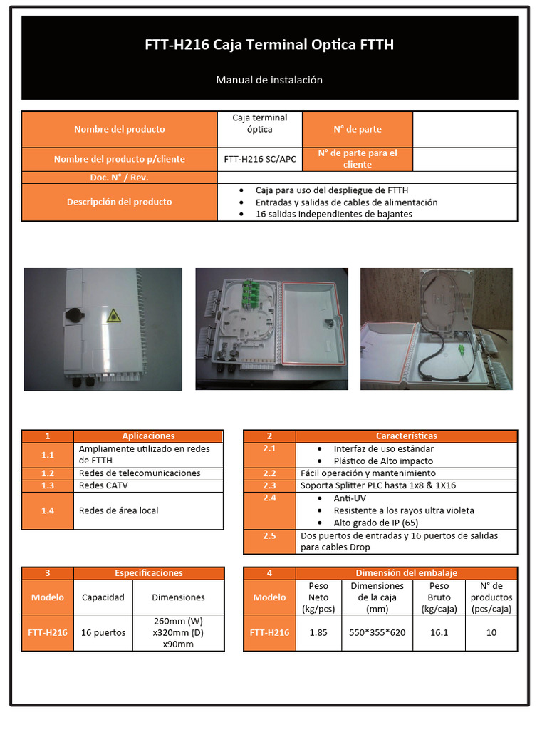 Manual de Instalación FTT-H216 SCAPC-BestPhone | PDF | Medios de comunicación en masa | Electrónica