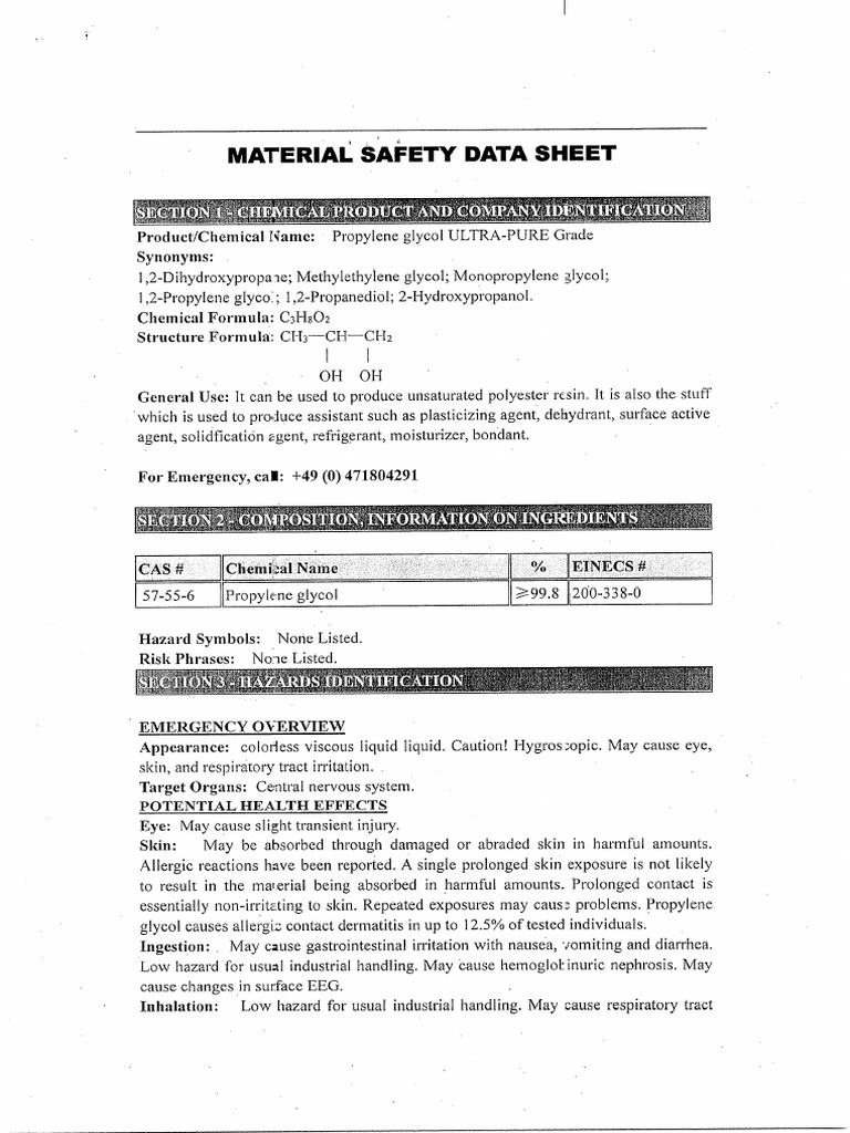 Sds. MPG Thosco Propylene | PDF