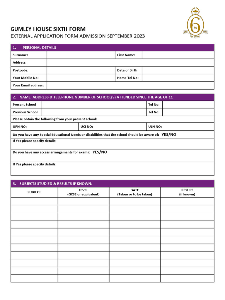 Gumley External Application Form Sept 2023 | PDF