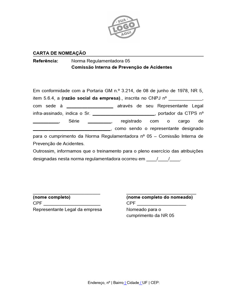MODELO de CARTA para DESIGNADO DA CIPA | PDF