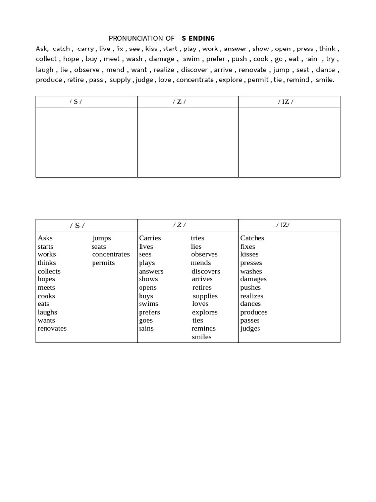 Exercises - S Ending and - Ed Ending | PDF