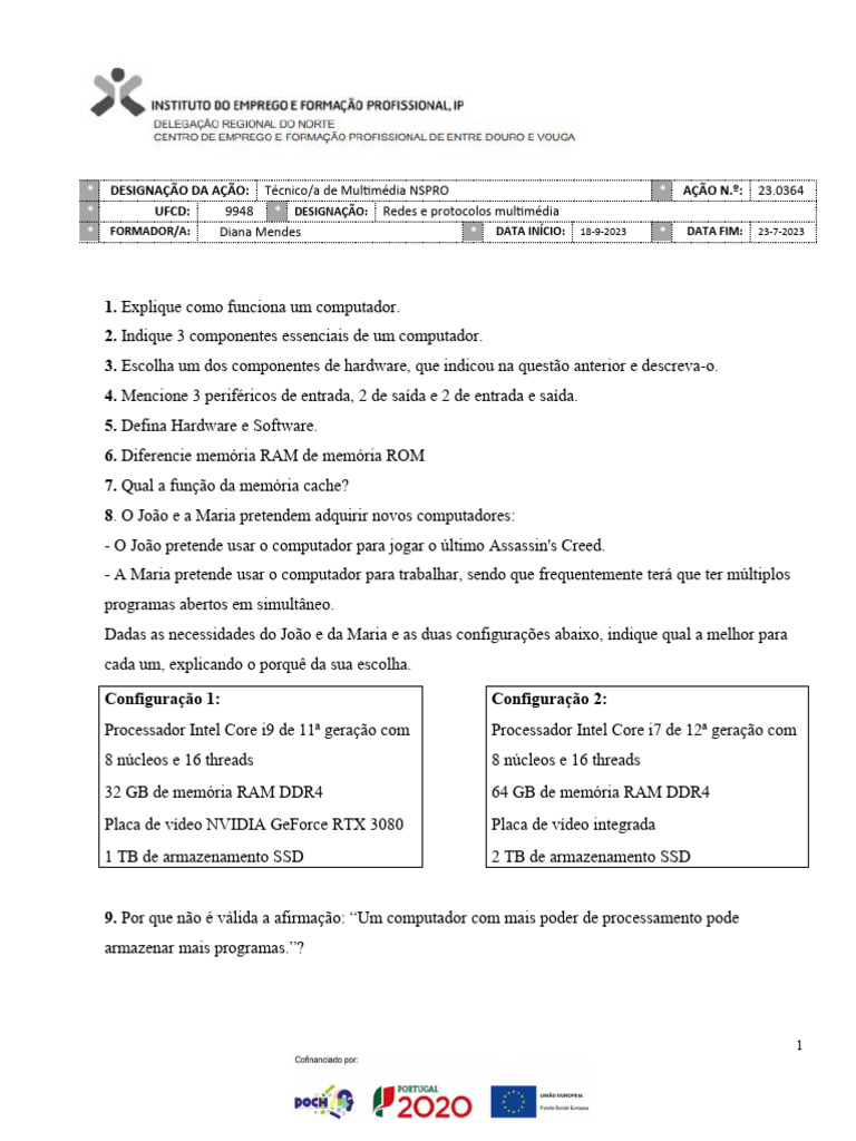 Ficha de Trabalho 1 | PDF
