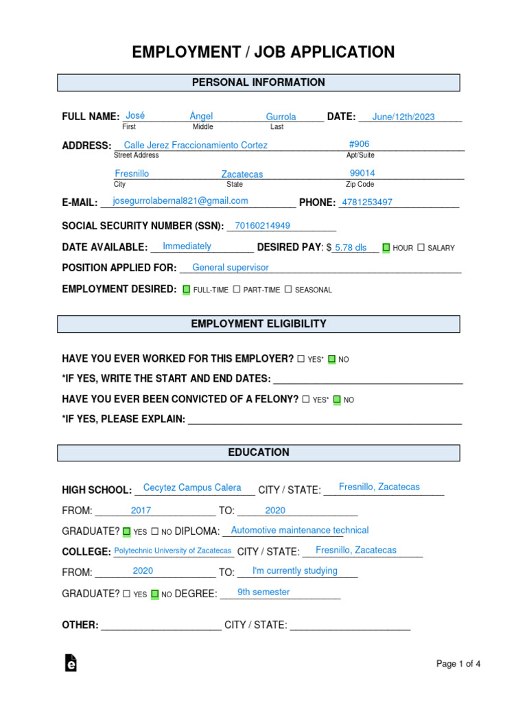 UNIDAD 2 ACTIVIDAD 4 JOB APPLICATION (JAGB) 93 Ingenierìa Industrial | PDF