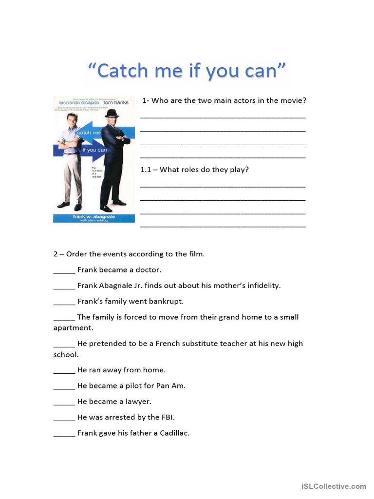 Catch Me If You Can - Movie Worksheet | PDF