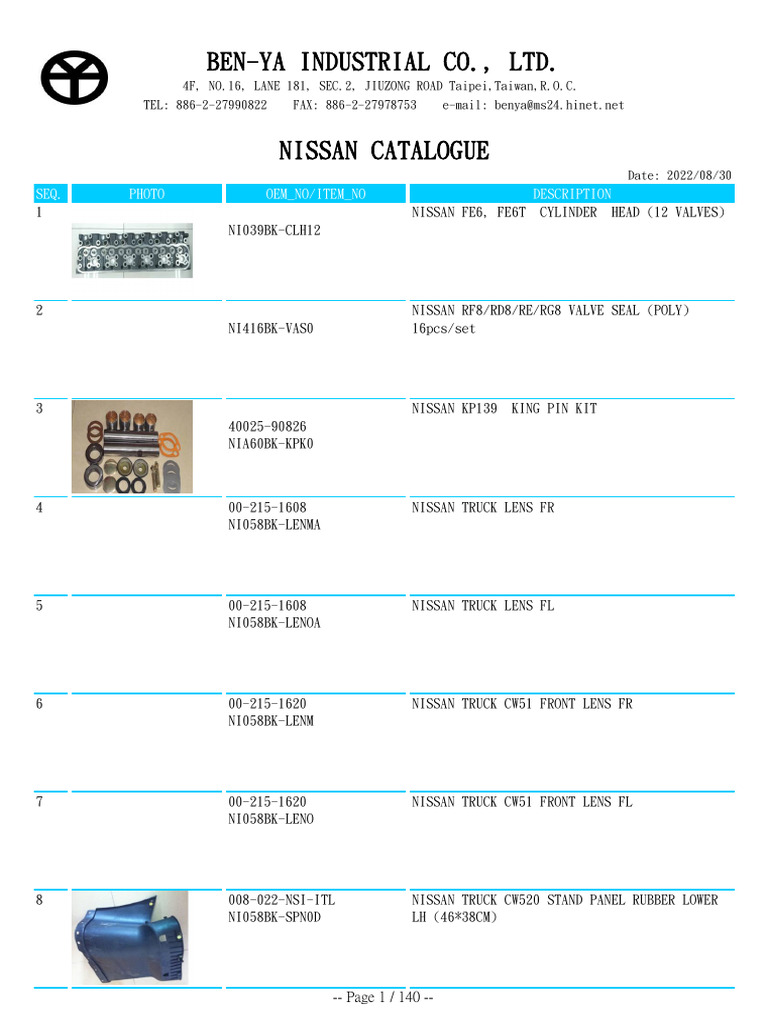 Nissan Parts Catalogue 2022 | PDF