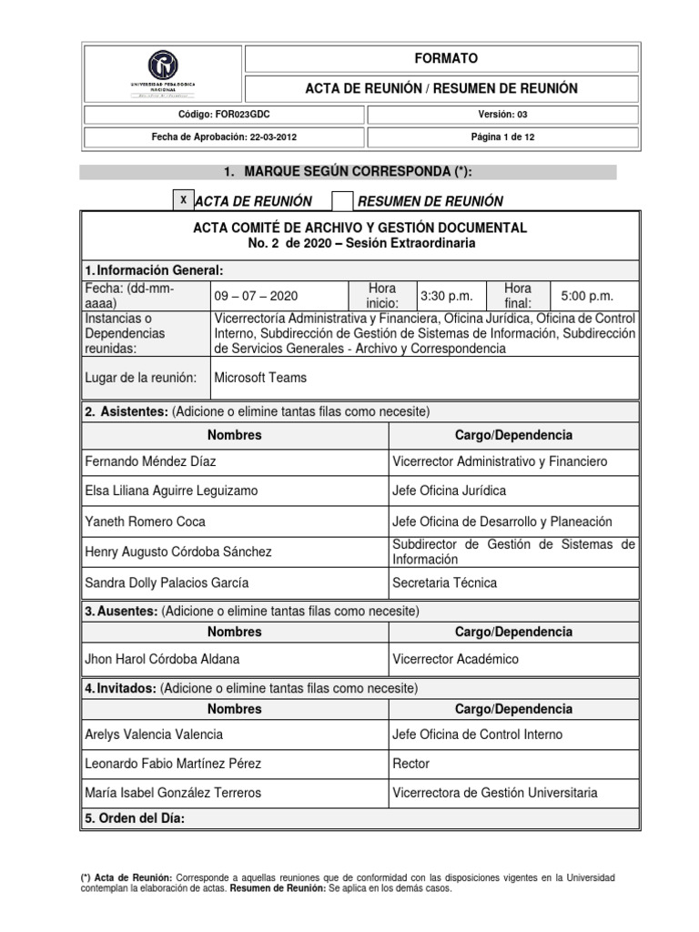 Acta N°2 Comité de Archivo y Gestión Documental 2020 | PDF