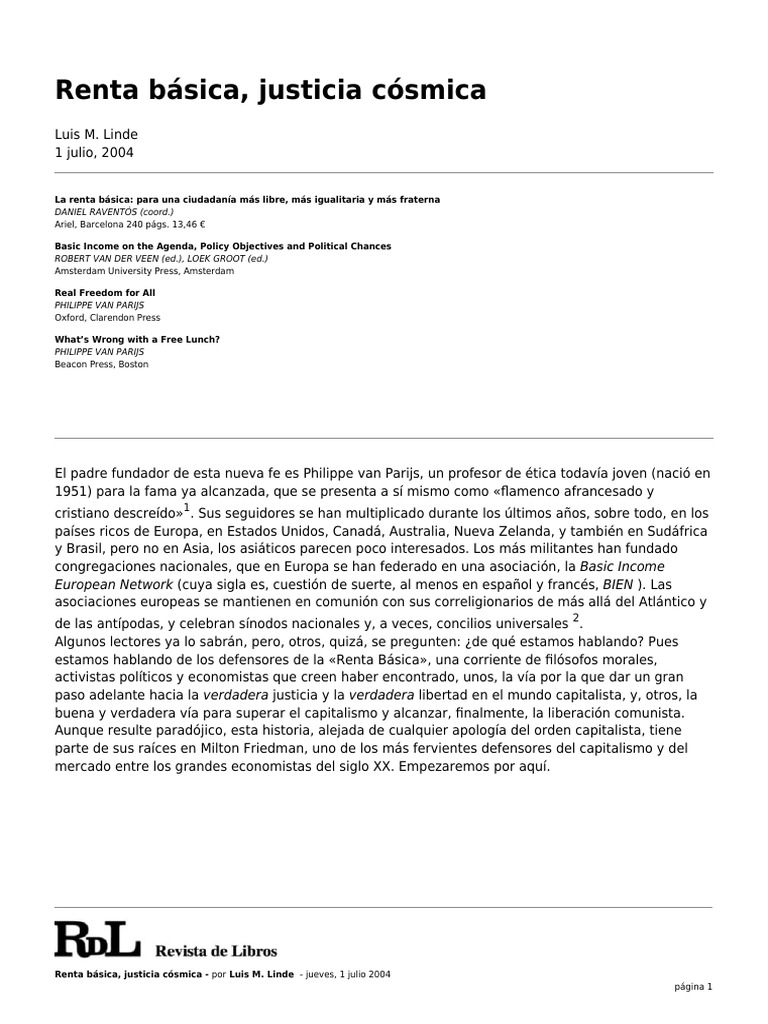 Defensores de La Renta Basica de Milton Friedman A Philippe Van Parijs ... Defensores de La Renta Basica de Milton Friedman A Philippe Van Parijs ...