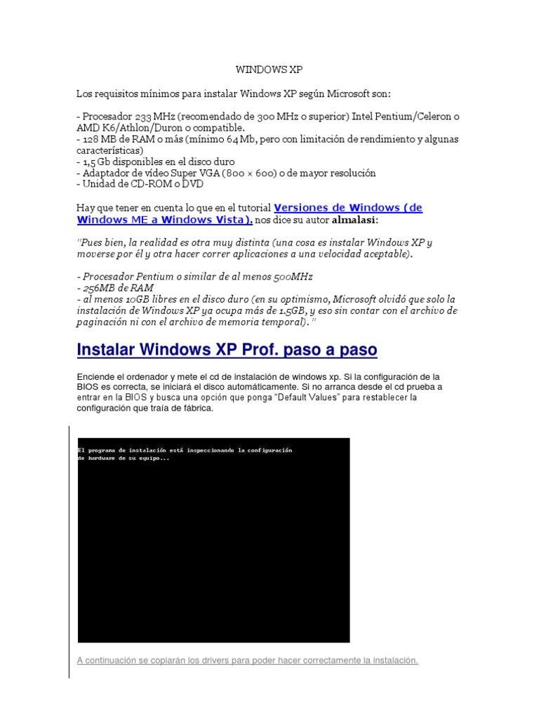 Guía de instalación de Windows XP | PDF | Windows XP | Microsoft Windows