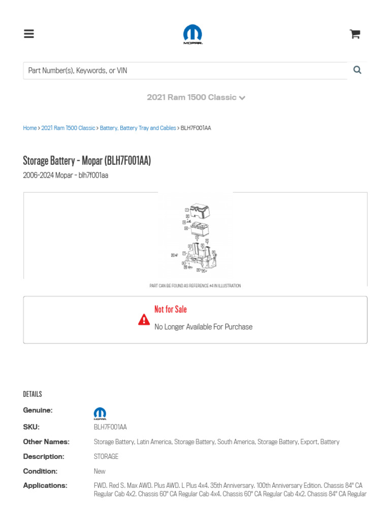 Mopar Battery BLH7F001AA Details | PDF | Dodge | Chrysler