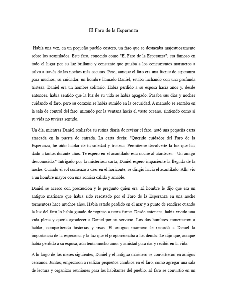 Cuento El Faro De La Esperanza Pdf