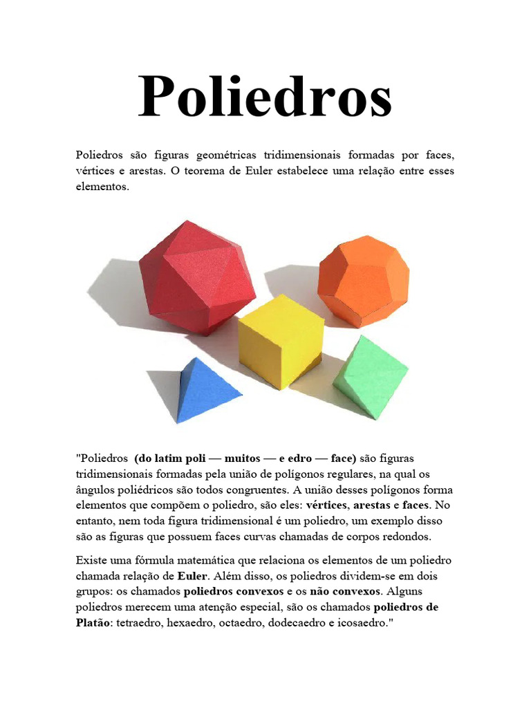 Poliedros | PDF | Métodos e Materiais de Ensino | Ciências e Matemática
