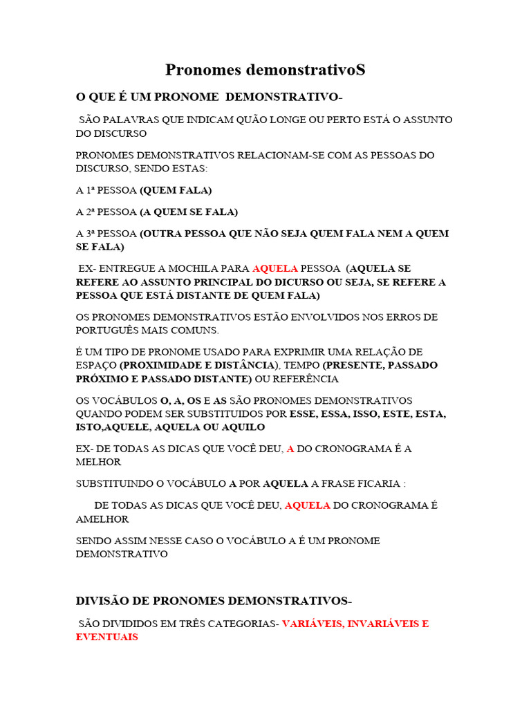 Pronomes demonstrativoS | PDF