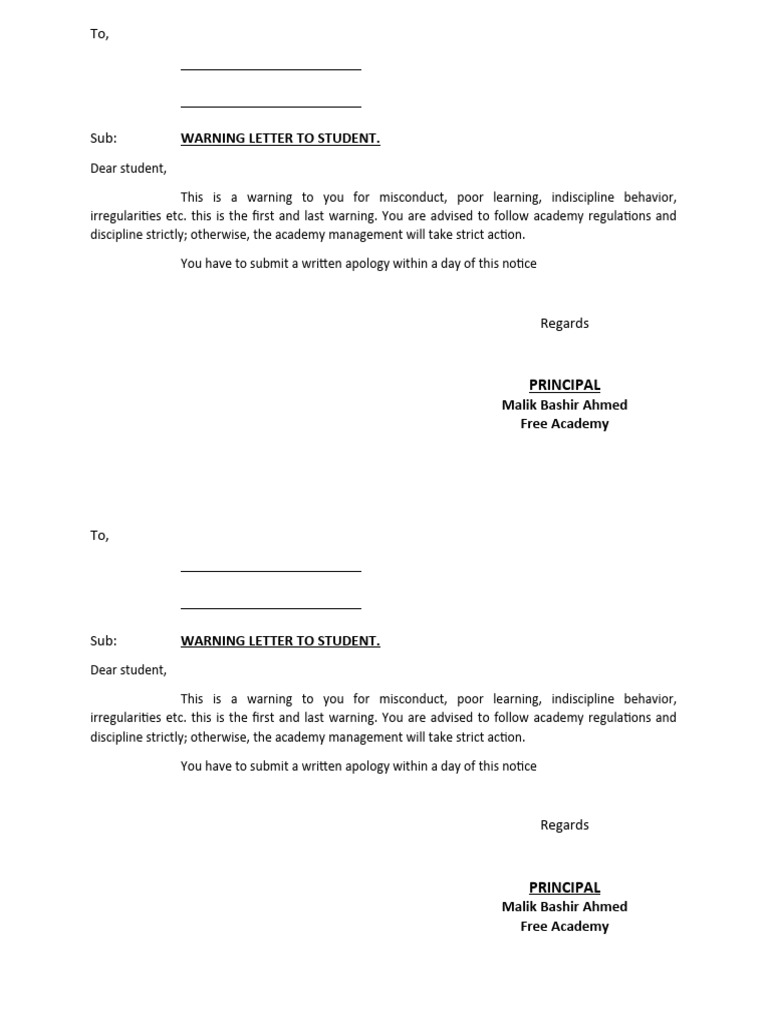 Warning Letter To Student | PDF