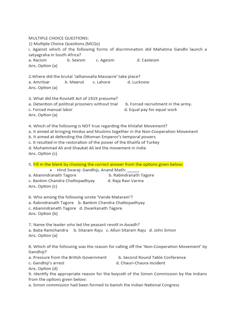 Important Board Questions | PDF | Mahatma Gandhi | Dalit