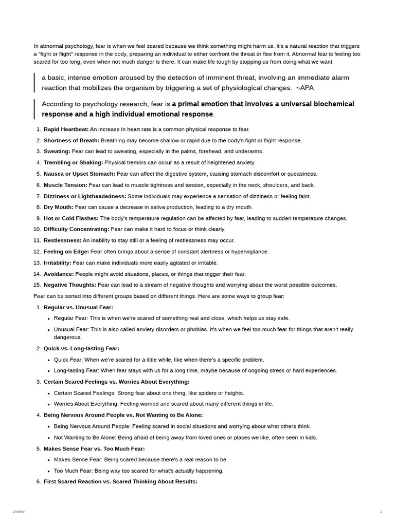FEAR in Abnormal Psychology | PDF | Fear | Anxiety