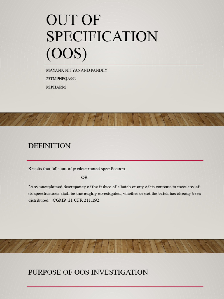 Out of Specification (OOS) | PDF