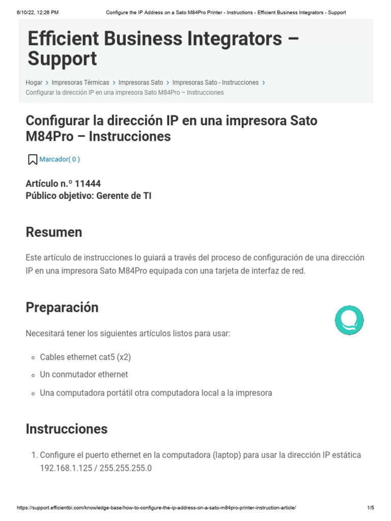 Configuración de IP en Sato M84Pro | PDF | Dirección IP | Controlador ...