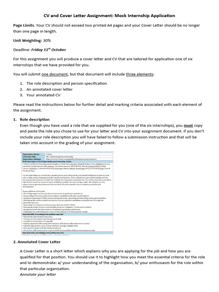 2019 CV and Cover Letter Assignment | PDF | Career & Growth