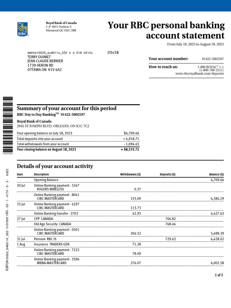 Chequing Statement-2597 2023-08-18 | PDF | Cheque | Banks