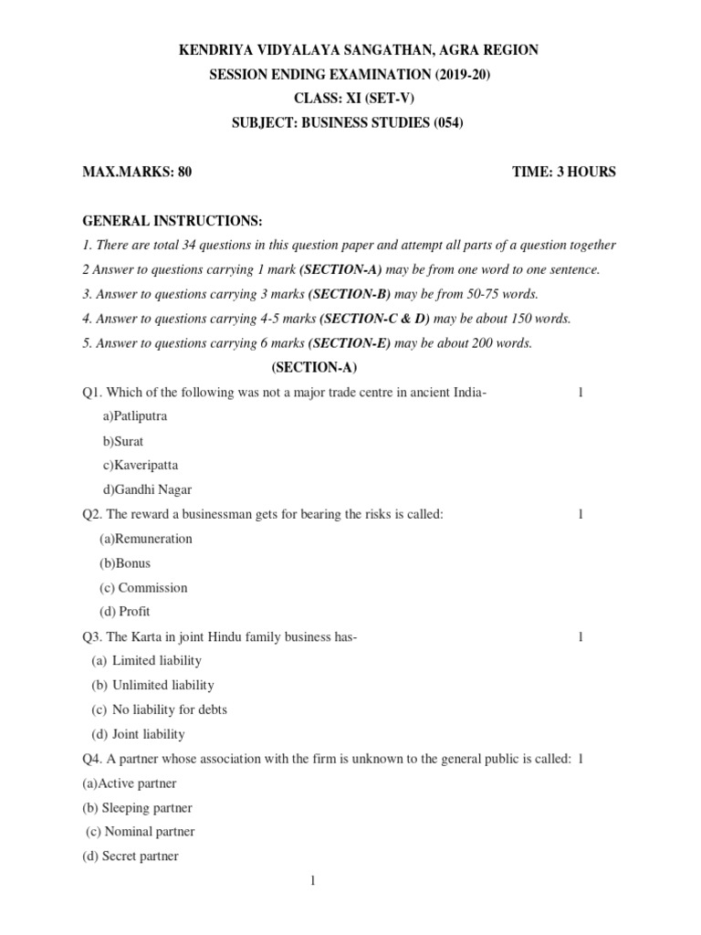 KVS Agra XI BST Annual Exam QP & MS 2019 | PDF