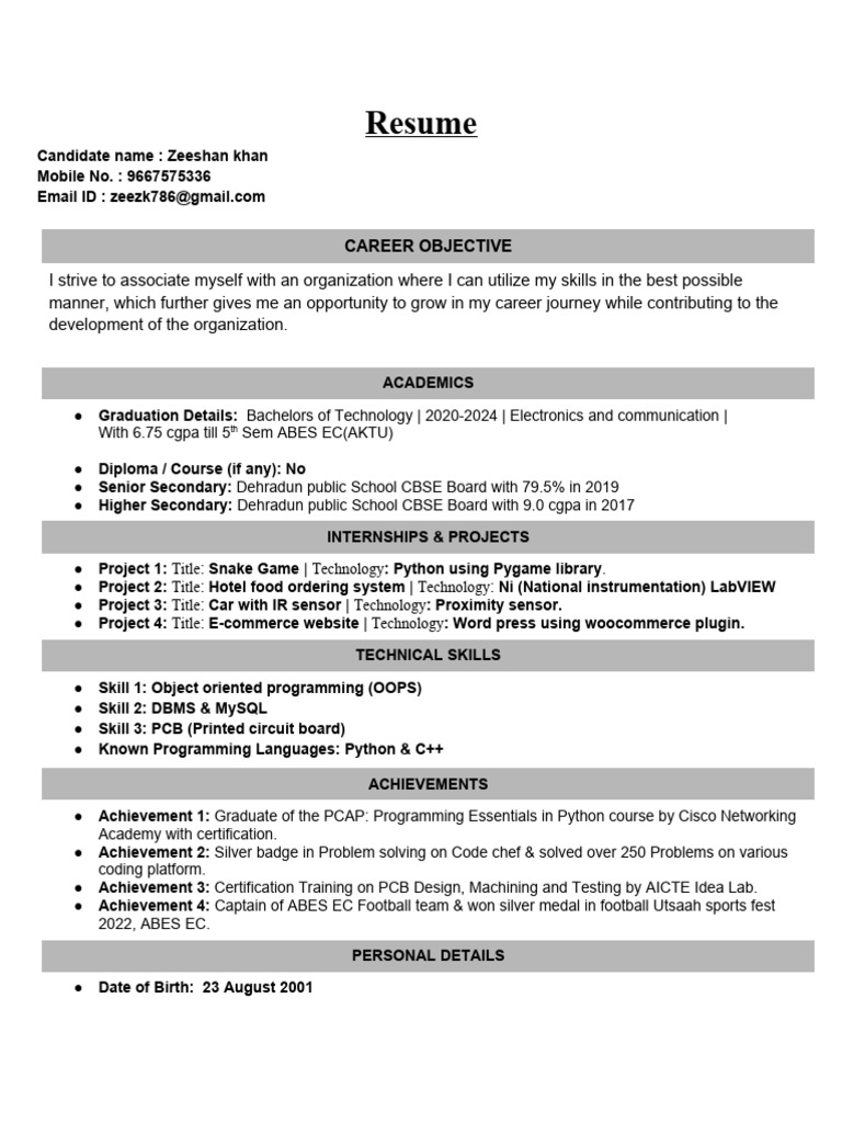 DXC Resume Format | PDF | Computing
