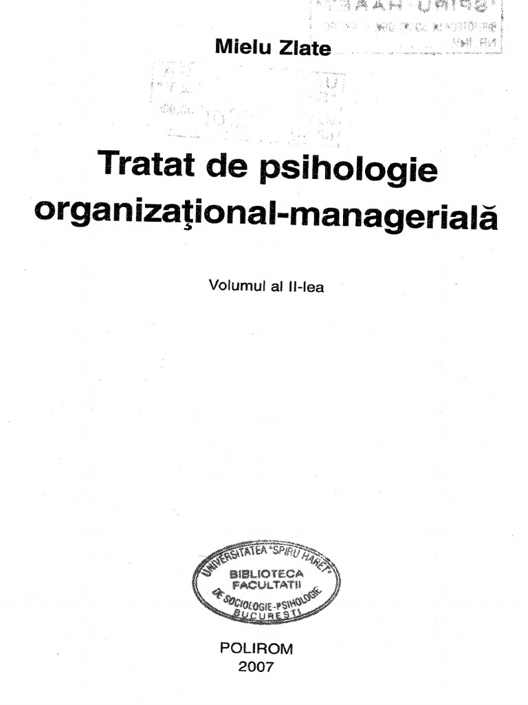 Tratat de Psihologie Organizationa Manageriala - Mielu Zlate Vol.2 | PDF