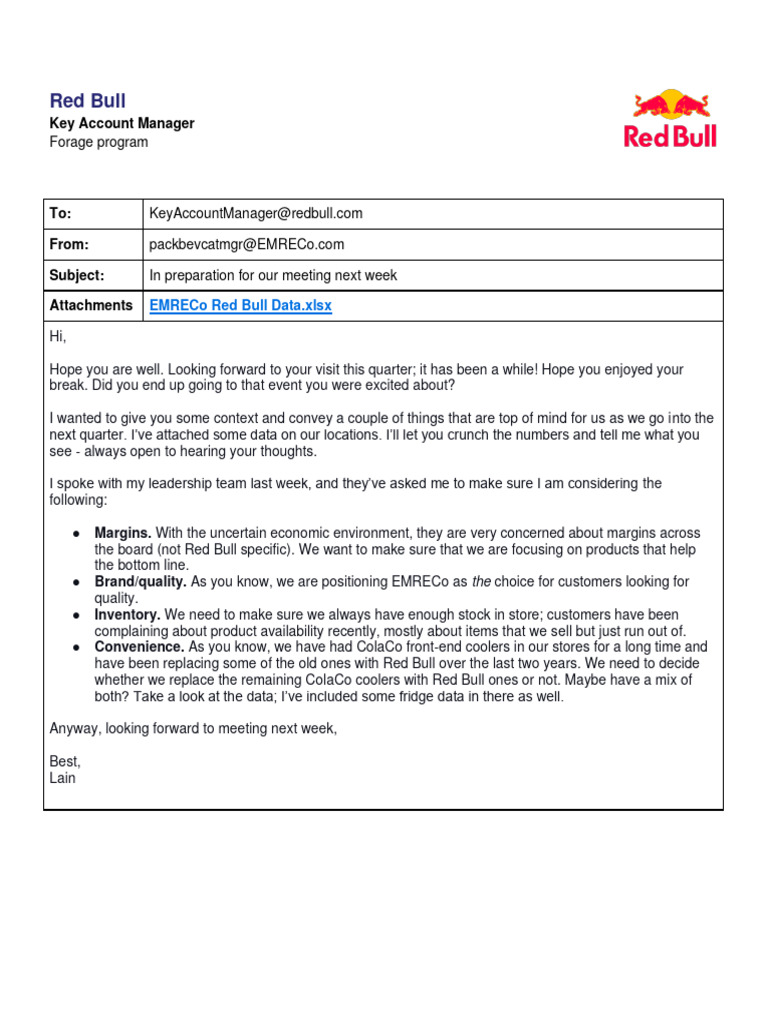 Red Bull - Key Account Manager Client Emails | PDF