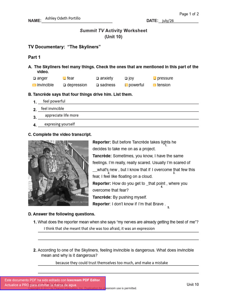 Unit 10 Worksheet | PDF | Subjective Experience | Emotions