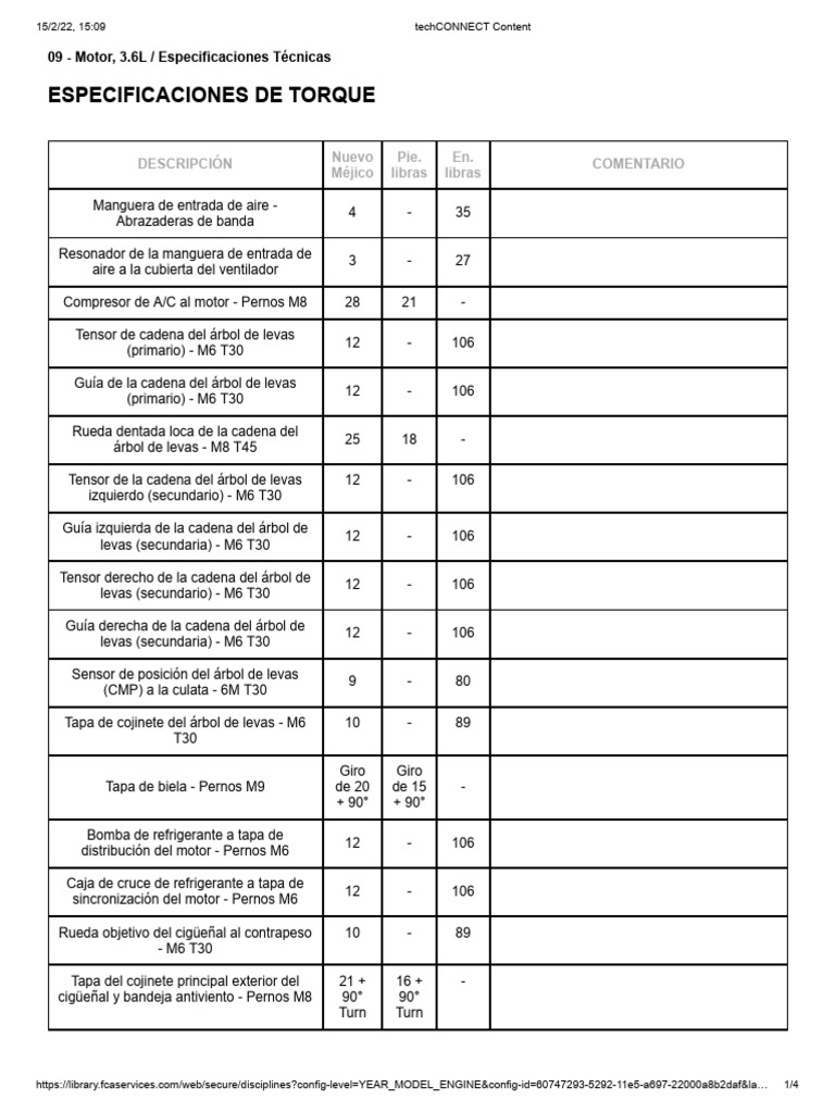 Torques Penta Star 3.6 | PDF | Ingeniería mecánica | Tecnología de vehículos