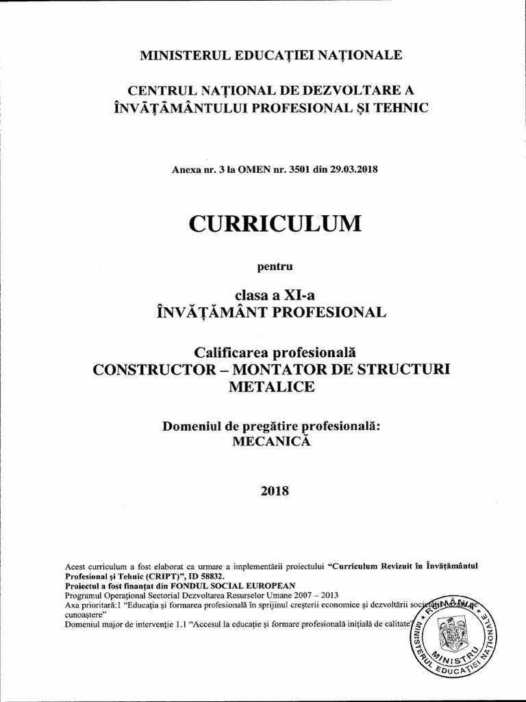 CRR - Inv Prof - XI - Constructor Montator de Structuri Metalice | PDF