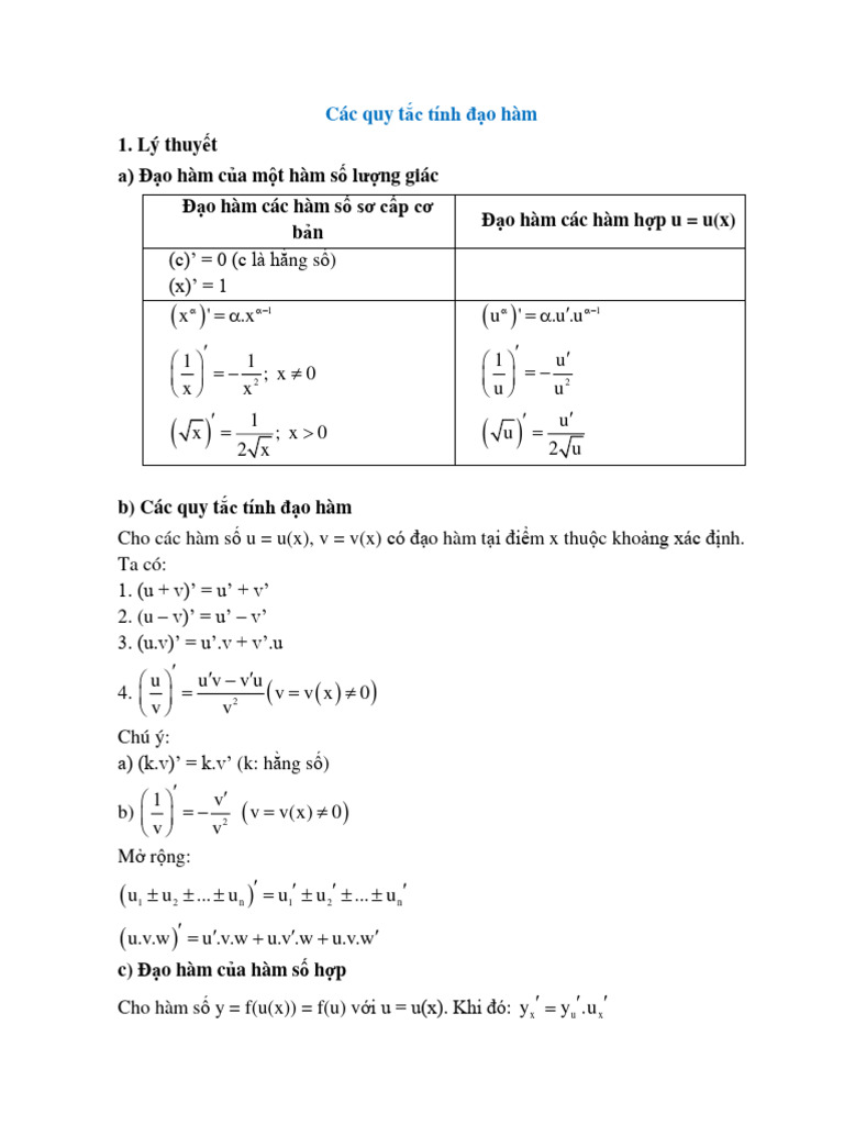 Quy Tac Tinh Dao Ham Va Cach Giai Bai Tap Toan Lop 11 | PDF