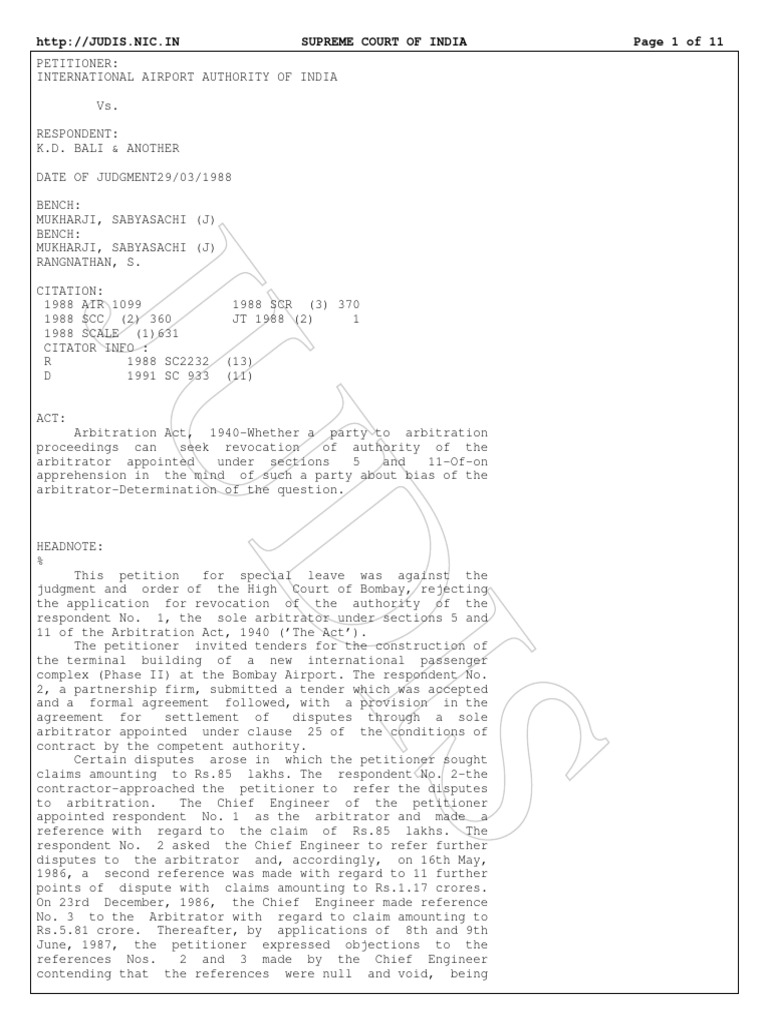 International Airport Authority ... Vs K.D. Bali & Another | Download Free PDF | Arbitration ...