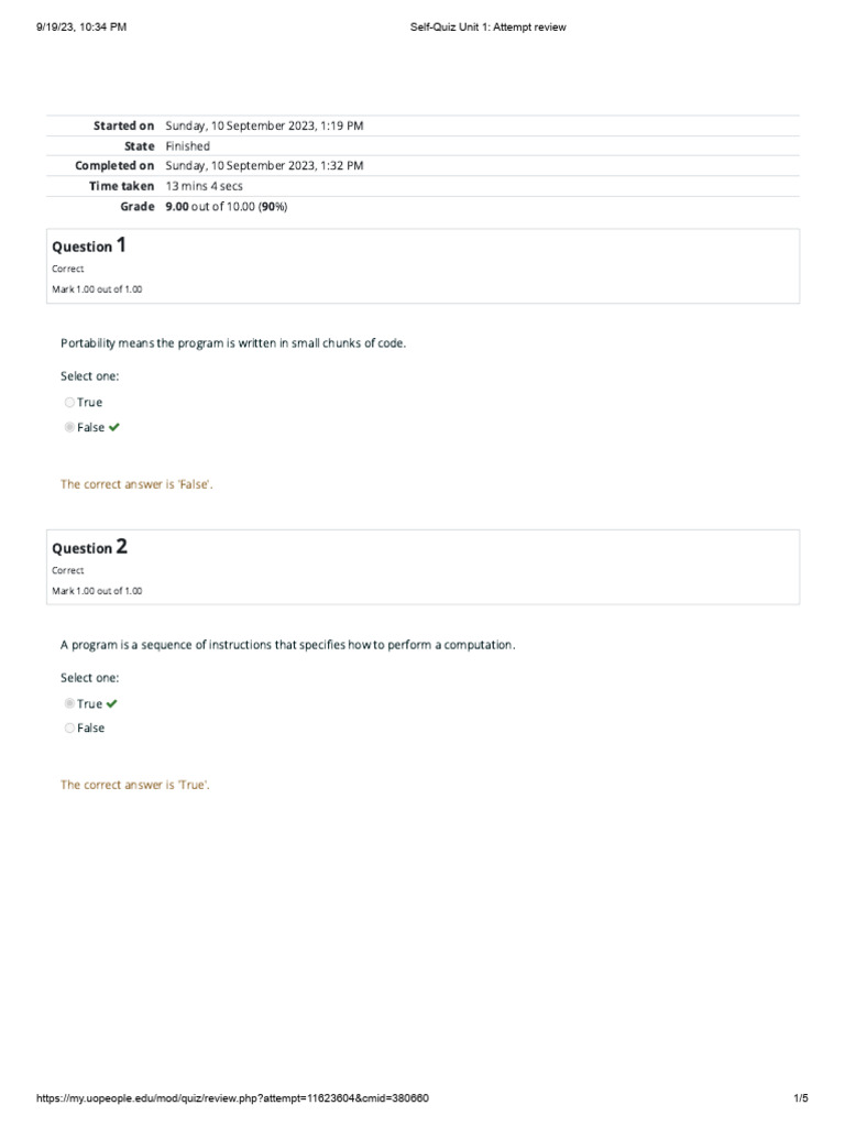 Self Quiz Unit 1 Attempt Review Pdf Computer Programming Python Programming Language