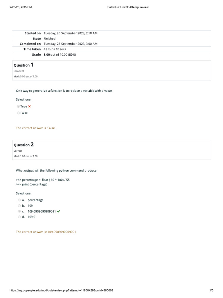 Self-Quiz Unit 3 - Attempt Review | PDF