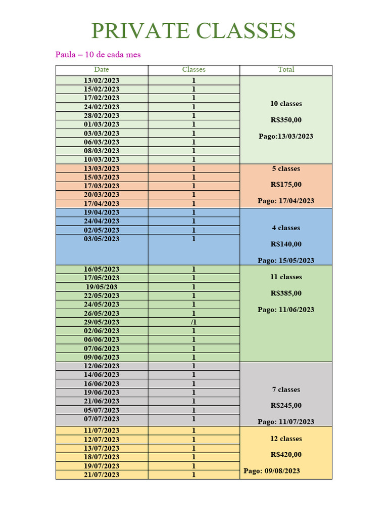 PRIVATE CLASSES - Paula 2023 | PDF