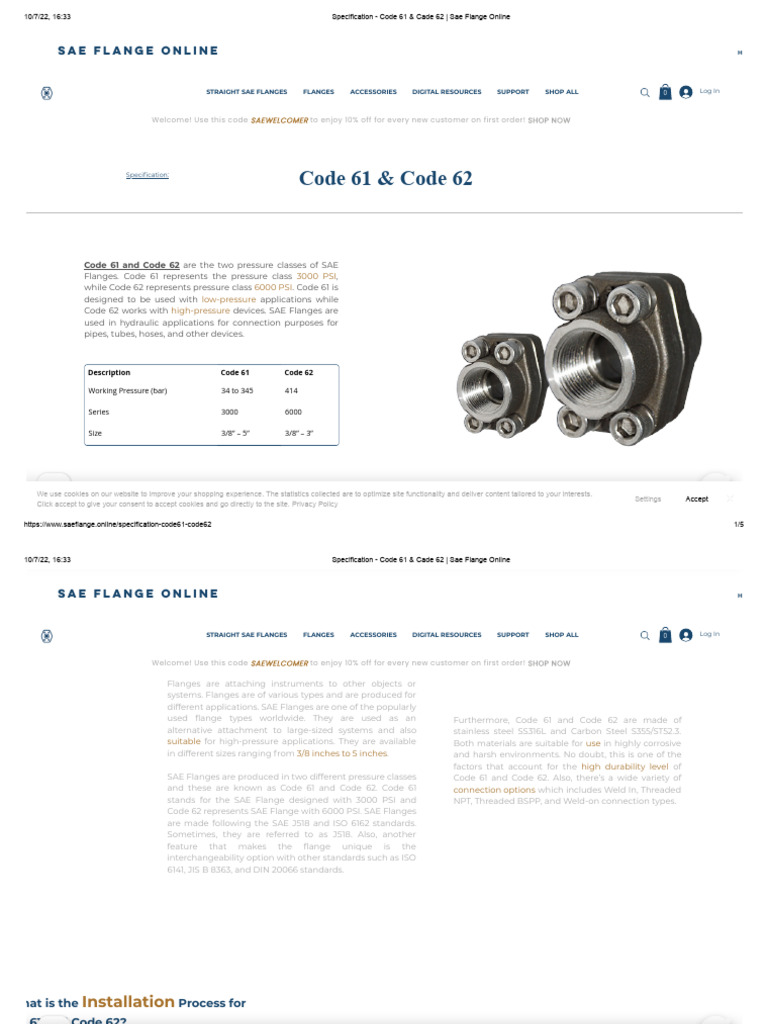 Specification - Code 61 & Cade 62 - Sae Flange Online | PDF