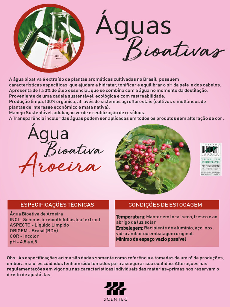 Água Bioativa Ficha Técnica Aroeira_Scentec | PDF