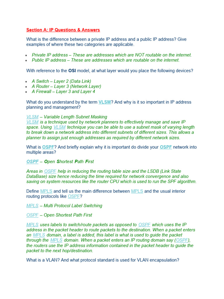 Interview Questions and Answers For IP and PSCore | PDF | Networking | Multiprotocol Label Switching