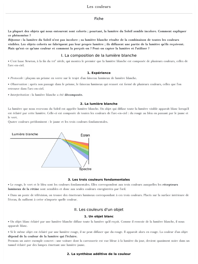 4e Physique Chimie Les Couleurs | PDF | Lumière | Couleur