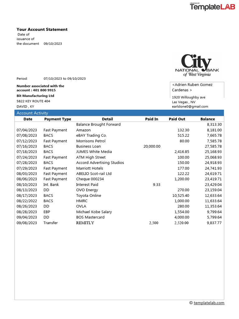 Bank Statement Template 2 TemplateLab 2 | PDF | Payments | Banking Technology