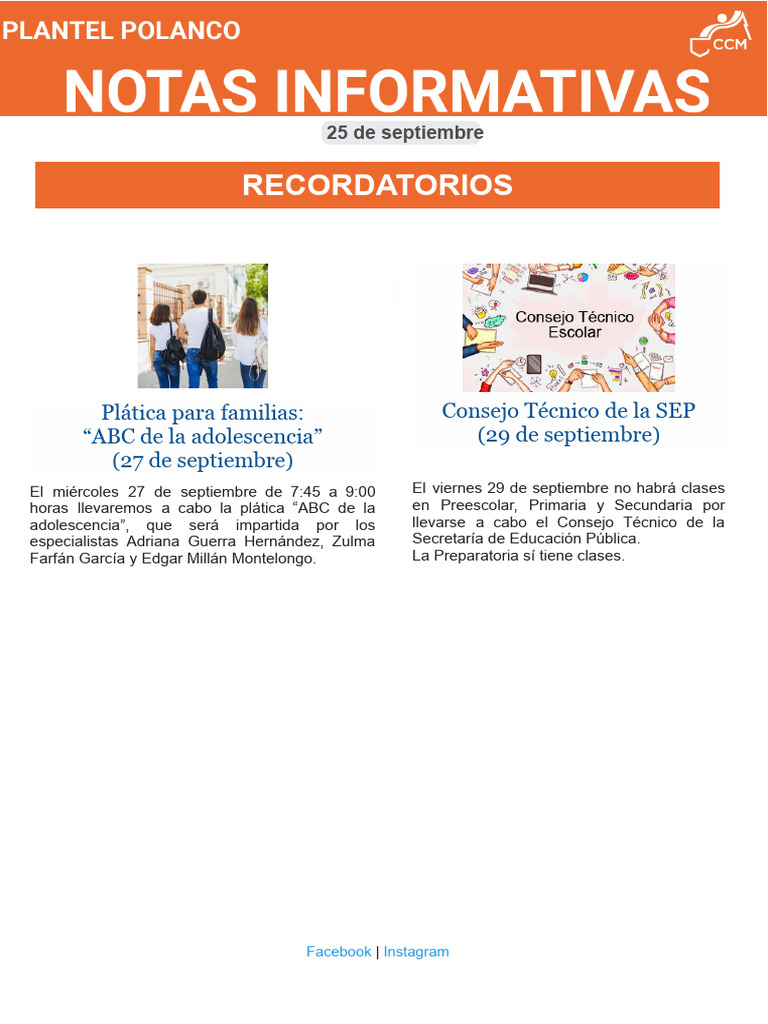 Notas Informativas (25 Septiembre), CCM Polanco | PDF