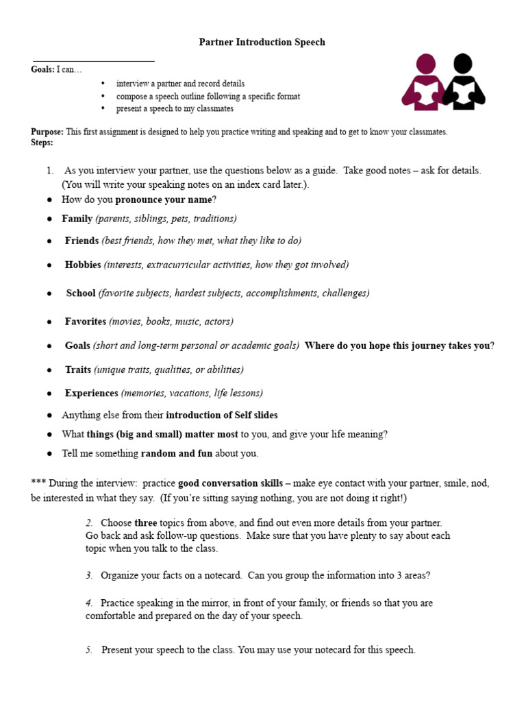 Partner Introduction Speech Guide | PDF | Cognition | Human Communication