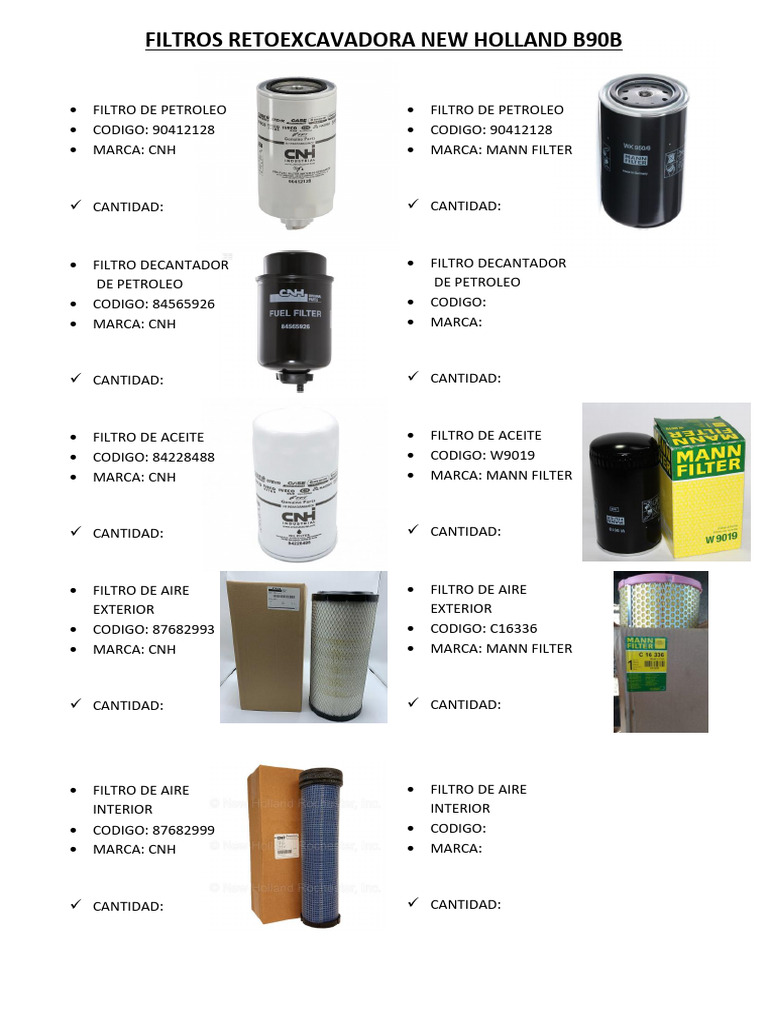 Filtros Retros New Holland b90b y b115b | PDF