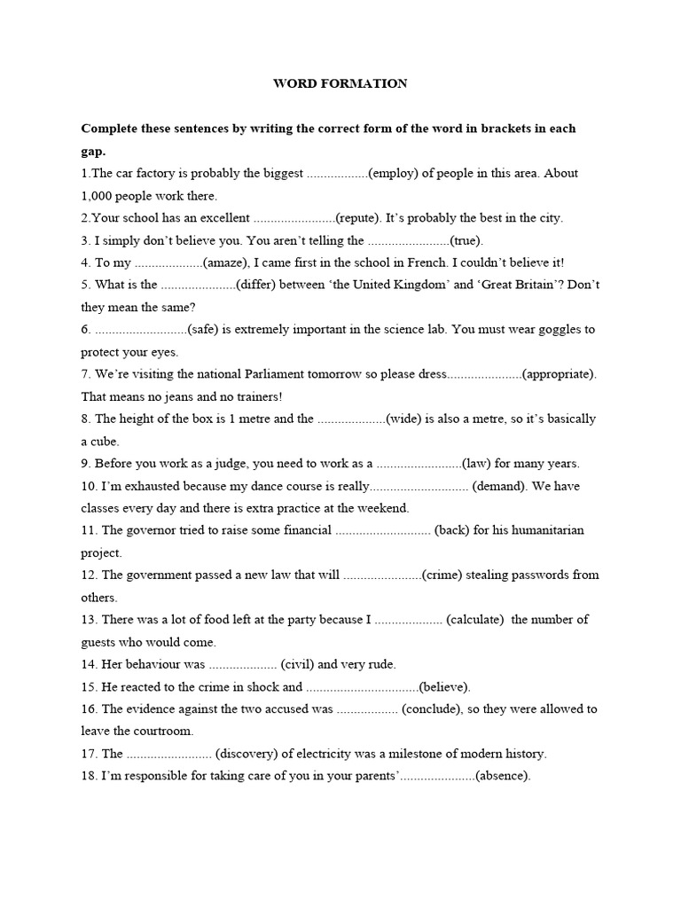 Word Formation Exercise Guide | PDF | Justice | Crime & Violence
